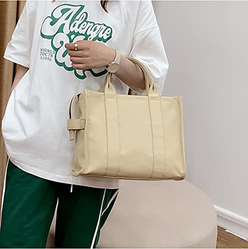 Large Canvas Tote Bag Simple one-Shoulder Shopping Bag Lady Letter Printing Commuter Fashion Messenger Handbag(Beige)