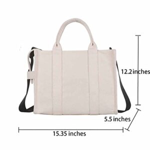 Large Canvas Tote Bag Simple one-Shoulder Shopping Bag Lady Letter Printing Commuter Fashion Messenger Handbag(Beige)