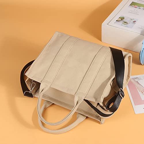 Large Canvas Tote Bag Simple one-Shoulder Shopping Bag Lady Letter Printing Commuter Fashion Messenger Handbag(Beige)