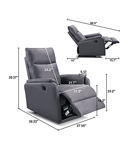 Electric Power Recliner Chair with USB Port,Fabric Ergonomic Lounge Single Sofa Seat Chair,Home Theater Seating with Recliner Function for Small Room 35.4" D x 30" W x 39.8" H