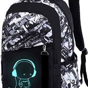 Lmeison Anime Cartoon Luminous Backpacks, Cool Bookbag for Boys Waterproof School Bag with USB Charging Port for Middle High School Unisex 15.6in Laptop Backpack for Student, Trend Graffiti Grey