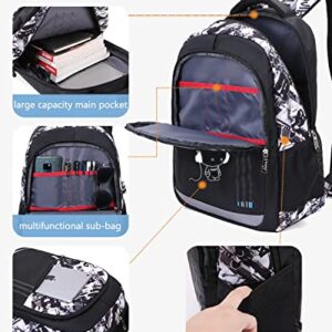 Lmeison Anime Cartoon Luminous Backpacks, Cool Bookbag for Boys Waterproof School Bag with USB Charging Port for Middle High School Unisex 15.6in Laptop Backpack for Student, Trend Graffiti Grey