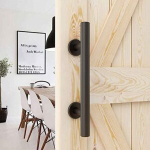 ccjh 12" sliding barn door handles and pulls, double sided hardware set, flat bottom plate design, rustic black, easy installation