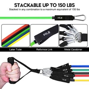 Resistance Bands Set 17pcs, Resistance Band, Exercise Bands Fitness Workout with Wide Handles, Door Anchor, Steel Clasp, Carry Bag, Ankle Straps for Home Gym Outdoor Travel (23PCS-Colour)