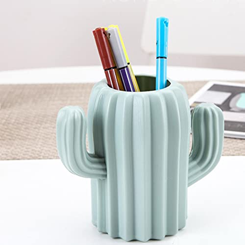 Faddare Cactus Pen Holder, Cactus Pen Pencil Container Desktop Supplies, Office School Stationery Desk Organizer Storage Box, Makeup Brush Holder for Student Multifunction Storage Box(Blue)