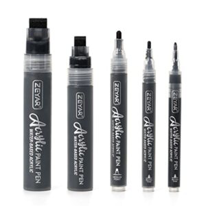 zeyar acrylic paint marker pens, 5 different point: extra jumbo felt(15mm),jumbo felt(10mm), medium bullet(2-3mm), fine(1mm), extra fine(0.7mm) (5 black)