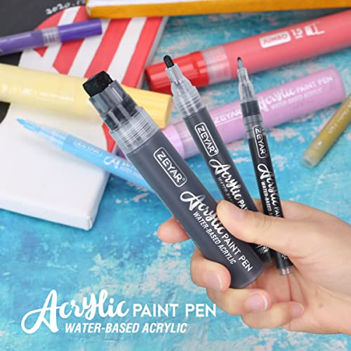 ZEYAR Acrylic Paint Marker Pens, 5 Different Point: Extra Jumbo Felt(15mm),Jumbo Felt(10mm), Medium Bullet(2-3mm), Fine(1mm), Extra Fine(0.7mm) (5 Black)