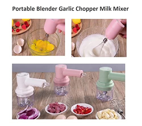 2In1 Hand Blender Garlic Chopper Egg Beater Portable Milk Blender Chili Ginger Crusher Food Cutting Kitchen Tool (Pink)