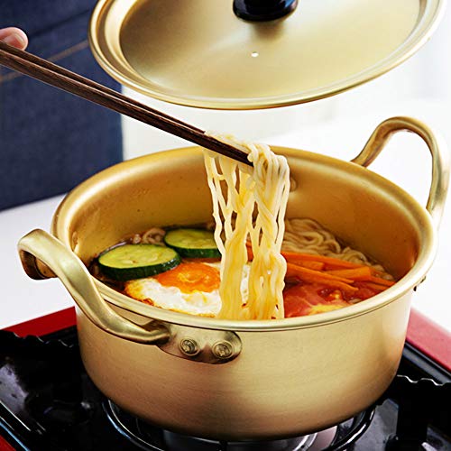 Korean Noodle Ramen Pot,Yellow Aluminum Nonstick Korean Traditional Instant Stockpot,Cookware for Kitchen,Great for Soup, Curry, Pasta(20cm)