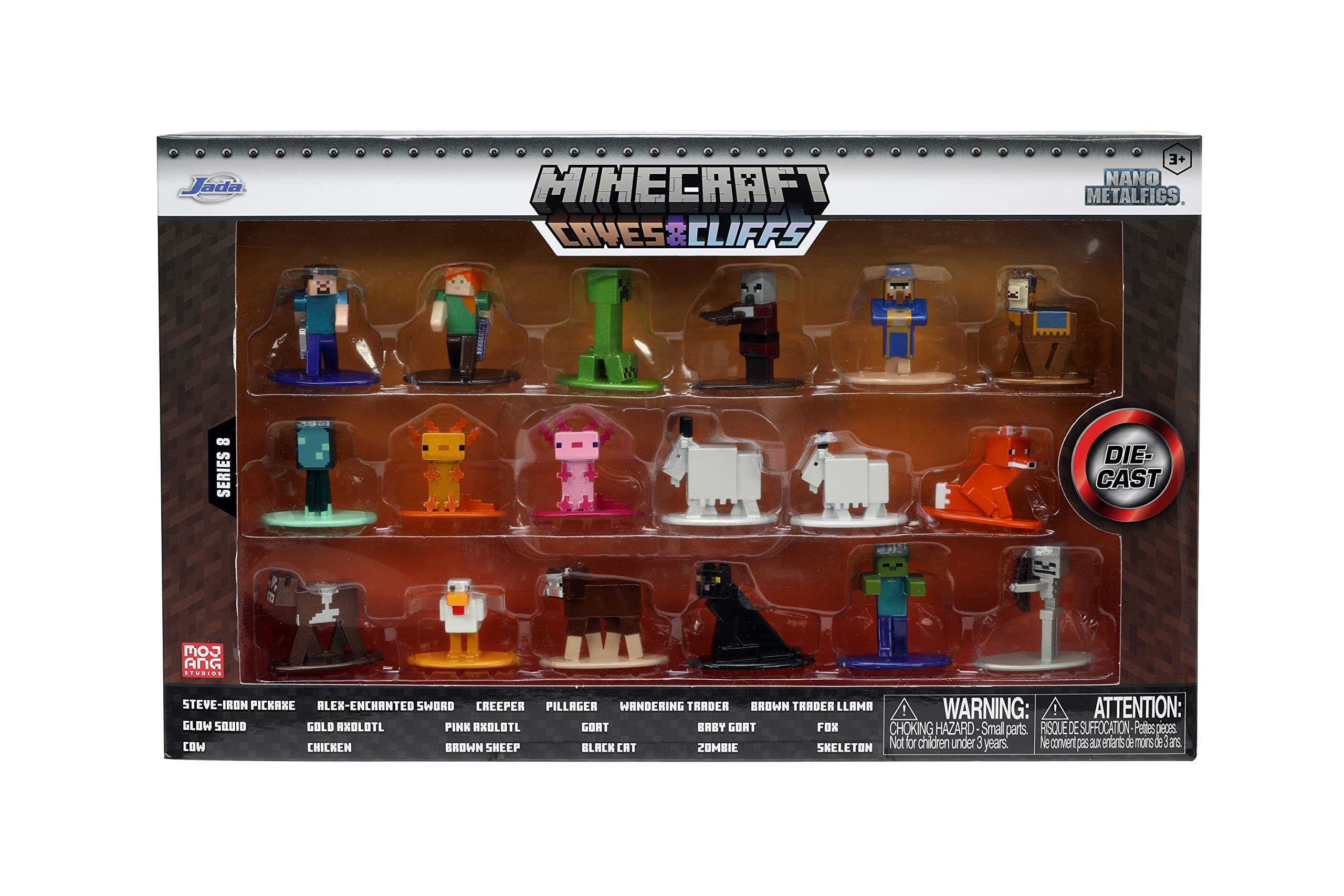 Minecraft Caves and Cliffs 1.65" 18-Pack Series 8 Die-cast Figures, Toys for Kids and Adults