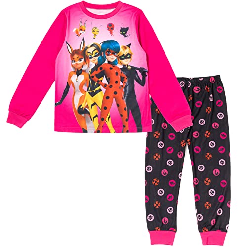 Miraculous Cat Noir Ladybug Rena Rouge Little Girls Pajama Shirt Pants Pink/Black 7-8