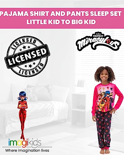 Miraculous Cat Noir Ladybug Rena Rouge Little Girls Pajama Shirt Pants Pink/Black 5-6