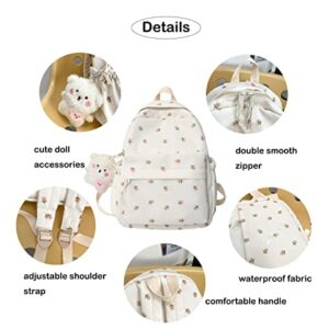 ZFOFLIK Small Flower school bag for Teen Girls Kawaii Floral Backpack for Girls Women Student Aesthetic Cute Mini Bookbag girls backpacks ages 8-10(white)