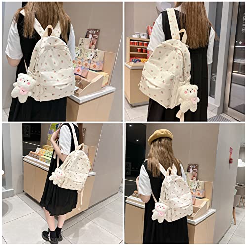 ZFOFLIK Small Flower school bag for Teen Girls Kawaii Floral Backpack for Girls Women Student Aesthetic Cute Mini Bookbag girls backpacks ages 8-10(white)