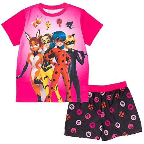 Miraculous Cat Noir Ladybug Rena Rouge Little Girls Pajama Shirt Shorts Black/Pink 4