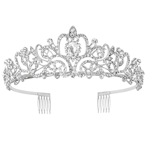 Halloween Silver Crowns for Women Rhinestone Weddings Birthdays Parties Quinceanera Girls' Princess Queen and Bride Crystal Tiara with Combs