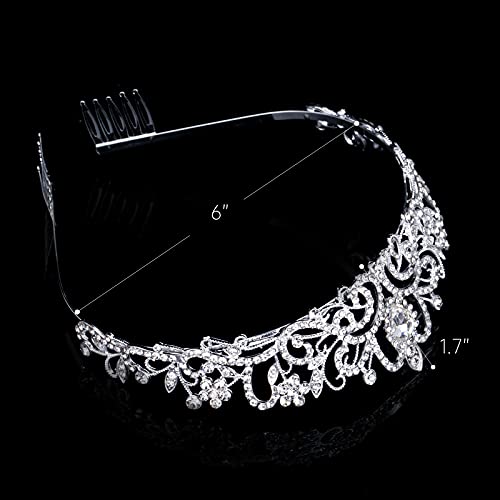 Halloween Silver Crowns for Women Rhinestone Weddings Birthdays Parties Quinceanera Girls' Princess Queen and Bride Crystal Tiara with Combs