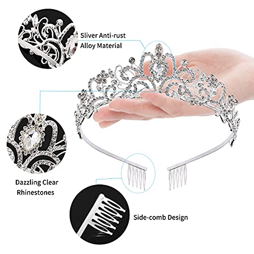 Halloween Silver Crowns for Women Rhinestone Weddings Birthdays Parties Quinceanera Girls' Princess Queen and Bride Crystal Tiara with Combs