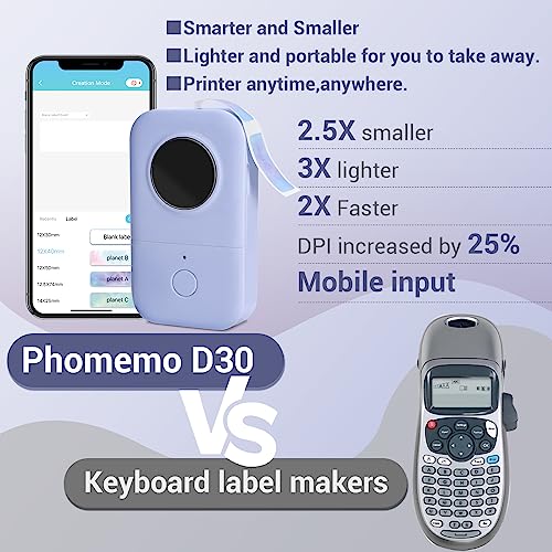 Memoqueen D30 Label Maker Thermal Mini Label Printer-Bluetooth Portable Label Maker Machine with Tape,Labeler Compatible with Phomemo D30 iOS&Android, Easy to Use for Home Office Organization,Purple