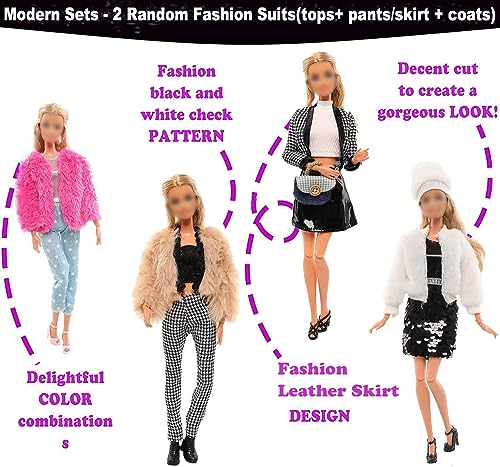 11.5 Inch Doll Clothes & Accessories 4 Tops 4 Pants/Skirts Outfits 2 Coats 2 Fashion Dresses 10 Shoes 2 Glasses 11 Handbags for 11.5 Inch Dolls