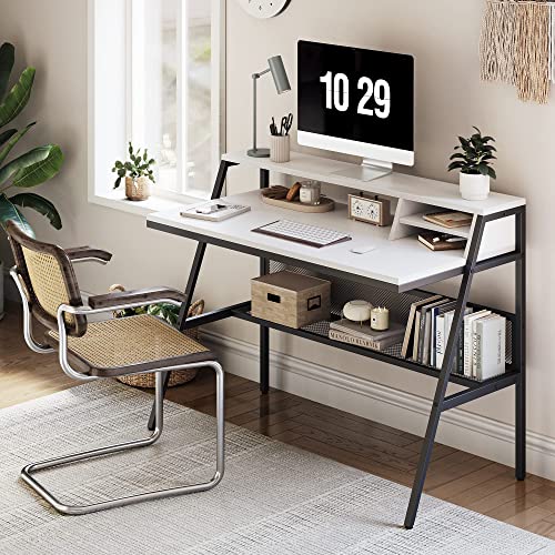 CubiCubi Computer Desk with 2 Storage Drawers, Home Office Writing Desk, Study Table for Small Space, (White, Storage Shelves)