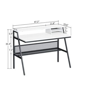 CubiCubi Computer Desk with 2 Storage Drawers, Home Office Writing Desk, Study Table for Small Space, (White, Storage Shelves)