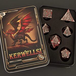 KERWELLSI Dungeons and Dragons Dice, Metal DND Dice Set, Blood D&D Dice Set with Box, 7 Piece Polyhedral Dice Set for Role Playing, RPG D and D dice D20 D12 D10 D8 D6 D4