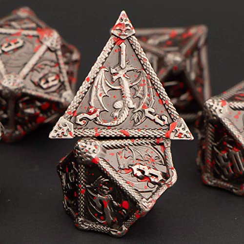 KERWELLSI Dungeons and Dragons Dice, Metal DND Dice Set, Blood D&D Dice Set with Box, 7 Piece Polyhedral Dice Set for Role Playing, RPG D and D dice D20 D12 D10 D8 D6 D4