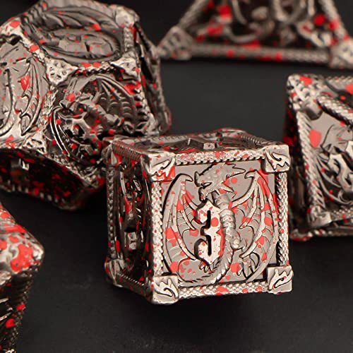 KERWELLSI Dungeons and Dragons Dice, Metal DND Dice Set, Blood D&D Dice Set with Box, 7 Piece Polyhedral Dice Set for Role Playing, RPG D and D dice D20 D12 D10 D8 D6 D4