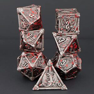 KERWELLSI Dungeons and Dragons Dice, Metal DND Dice Set, Blood D&D Dice Set with Box, 7 Piece Polyhedral Dice Set for Role Playing, RPG D and D dice D20 D12 D10 D8 D6 D4