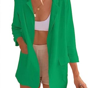 ANRABESS Womens 2023 Spring Summer Casual Open Front Long Sleeve Lightweight Work Office Jackets Blazer Suit 559lvse-L Green