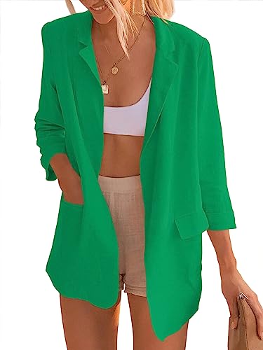 ANRABESS Womens 2023 Spring Summer Casual Open Front Long Sleeve Lightweight Work Office Jackets Blazer Suit 559lvse-L Green