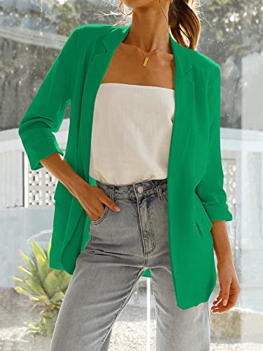 ANRABESS Womens 2023 Spring Summer Casual Open Front Long Sleeve Lightweight Work Office Jackets Blazer Suit 559lvse-L Green