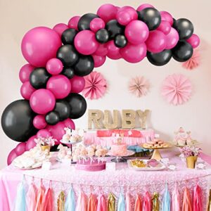 Balloons Garland Arch Kit, Rose Red Black Balloon Arch Kit, Hot Pink Latex Balloons Party Balloons For Birthday Decoration Wedding Baby Shower Engagement Graduation Decoration Party Supplies