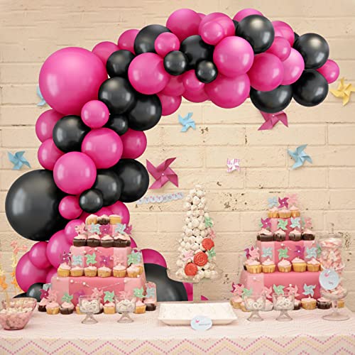 Balloons Garland Arch Kit, Rose Red Black Balloon Arch Kit, Hot Pink Latex Balloons Party Balloons For Birthday Decoration Wedding Baby Shower Engagement Graduation Decoration Party Supplies