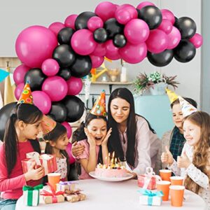 Balloons Garland Arch Kit, Rose Red Black Balloon Arch Kit, Hot Pink Latex Balloons Party Balloons For Birthday Decoration Wedding Baby Shower Engagement Graduation Decoration Party Supplies