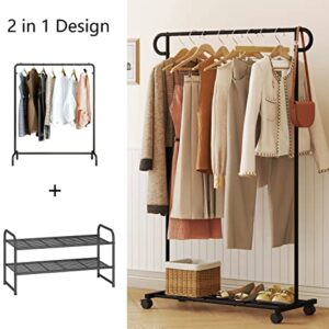 Hoctieon Rolling Clothes Rack,Portable Clothing Racks for Hanging Clothes,White Garment Rack on Wheels,Freestanding Closet Wardrobe Rack