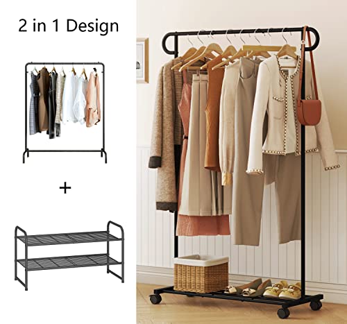 Hoctieon Rolling Clothes Rack,Portable Clothing Racks for Hanging Clothes,White Garment Rack on Wheels,Freestanding Closet Wardrobe Rack