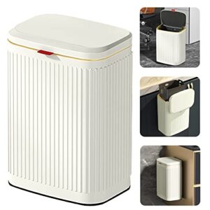 kitchen compost bin hanging trash can with lid, 2.1 gallon stainless steel trash can compost bin, wall-mount indoor kitchen trash bin for cabinet, under sink, bathroom (2.1 gallon, 8l ivory white)