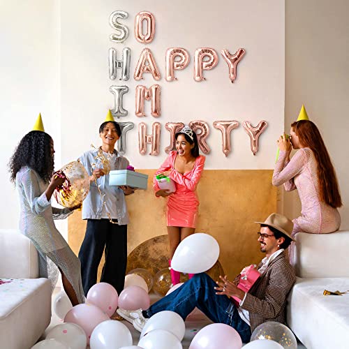 HOUSE OF PARTY So Happy I'm Thirty Letter Foil Balloons Silver and Rose Gold Happy 30th Birthday Decorations for Women