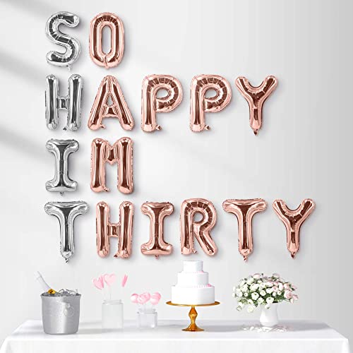 HOUSE OF PARTY So Happy I'm Thirty Letter Foil Balloons Silver and Rose Gold Happy 30th Birthday Decorations for Women