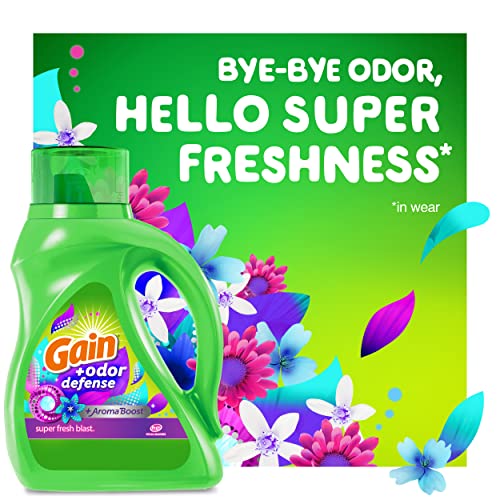 Gain + Odor Defense Laundry Detergent Liquid Soap, 2-Pack, Super Fresh Blast Scent, 65 Fl Oz Each