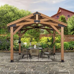 Backyard Discovery Norwood 14x12 All Cedar Wood Gazebo,Thermal Insulated Steel Roof, Durable, Supports Snow Loads and Wind Speed, Rot Resistant, Backyard, Deck, Garden, Patio