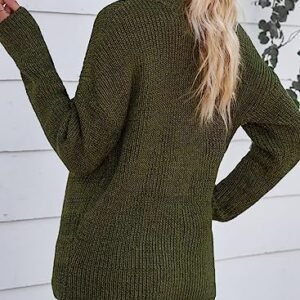 EVALESS Sweaters for Women Waffle Knit Long Sleeve Quarter Zip Pullover for Women Business Casual Fall Fashion Tops Winter Trendy Aestheic Teathcer Clothes V Neck Oversized Green Sweater,Samll Size