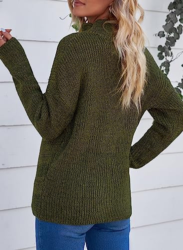 EVALESS Sweaters for Women Waffle Knit Long Sleeve Quarter Zip Pullover for Women Business Casual Fall Fashion Tops Winter Trendy Aestheic Teathcer Clothes V Neck Oversized Green Sweater,Samll Size