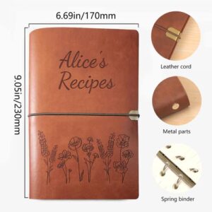 Handmade Leather Recipe Book, Personalized Engraving Name Journal Notebook, Custom Family Cookbooks, Anniversary|Birthday|Thanksgiving|Christmas|Mother's Day Gift for Wife, Mom, Dad, Grandma, Sister