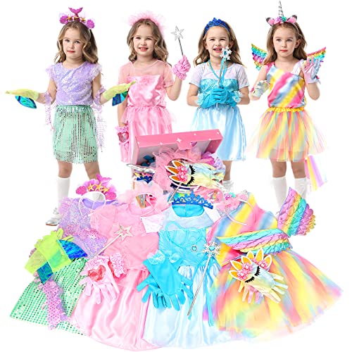 LIMIROLER Princess Dress Up Clothes for Little Girls Princess Role Play Costume Gift Set 25 Pcs Pretend Toys Kit for Toddlers Girls Aged 3-6 Years Old