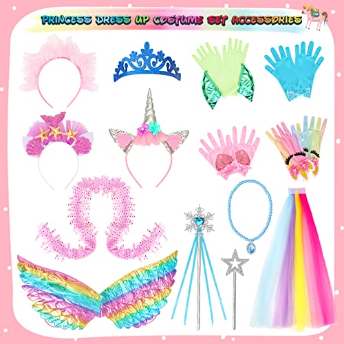 LIMIROLER Princess Dress Up Clothes for Little Girls Princess Role Play Costume Gift Set 25 Pcs Pretend Toys Kit for Toddlers Girls Aged 3-6 Years Old