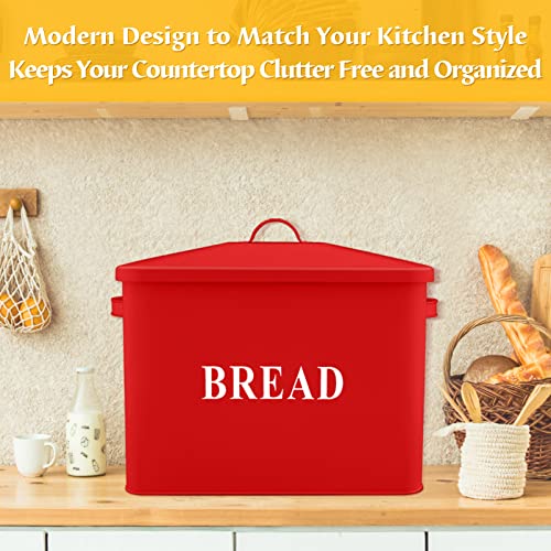 TeamFar Bread Box for Kitchen Countertop, Metal Extra Large Bread Box with Lid for Storage and Organization, 13’’ x 9.8’’ x 7.3’’ Modern Farmhouse Bread Bin to Holds 2+ Loaves- Red