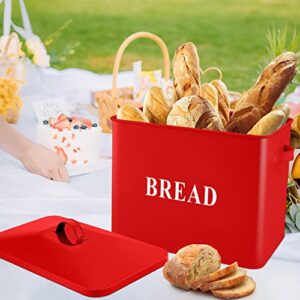 TeamFar Bread Box for Kitchen Countertop, Metal Extra Large Bread Box with Lid for Storage and Organization, 13’’ x 9.8’’ x 7.3’’ Modern Farmhouse Bread Bin to Holds 2+ Loaves- Red